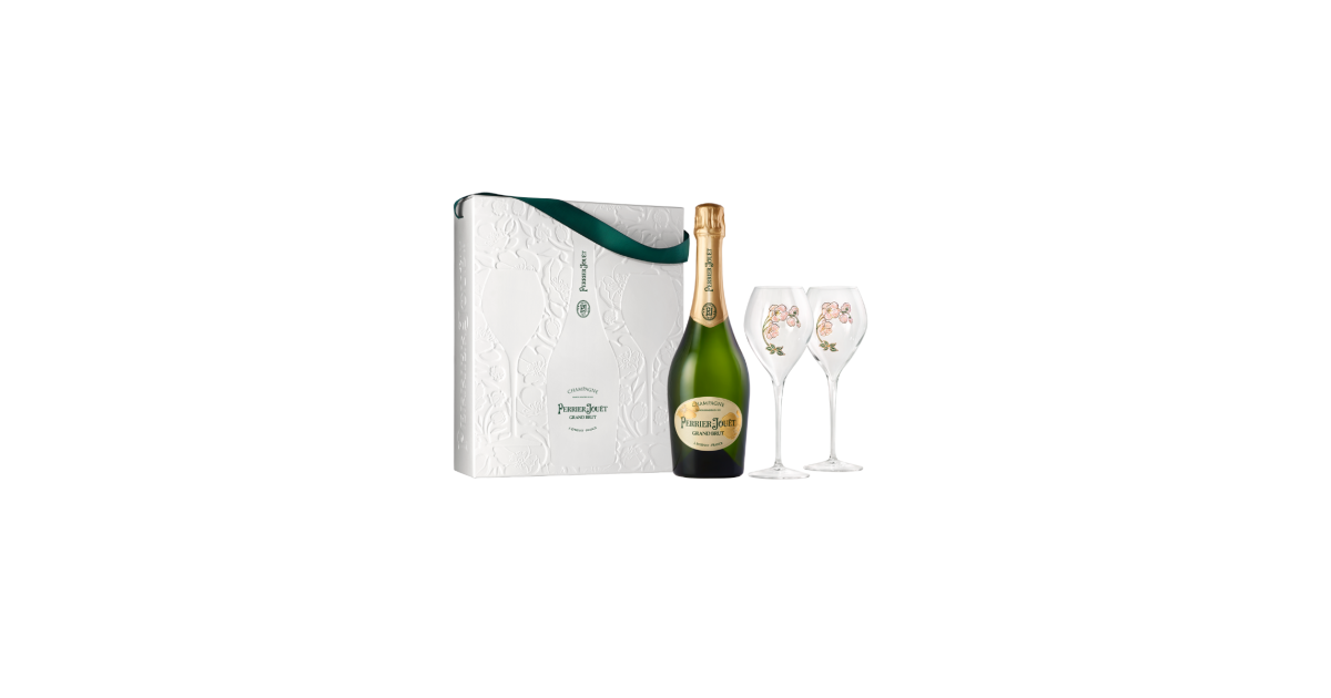 Perrier Jouet Grand Brut with Flutes 2025 Gift Pack | The Chamber